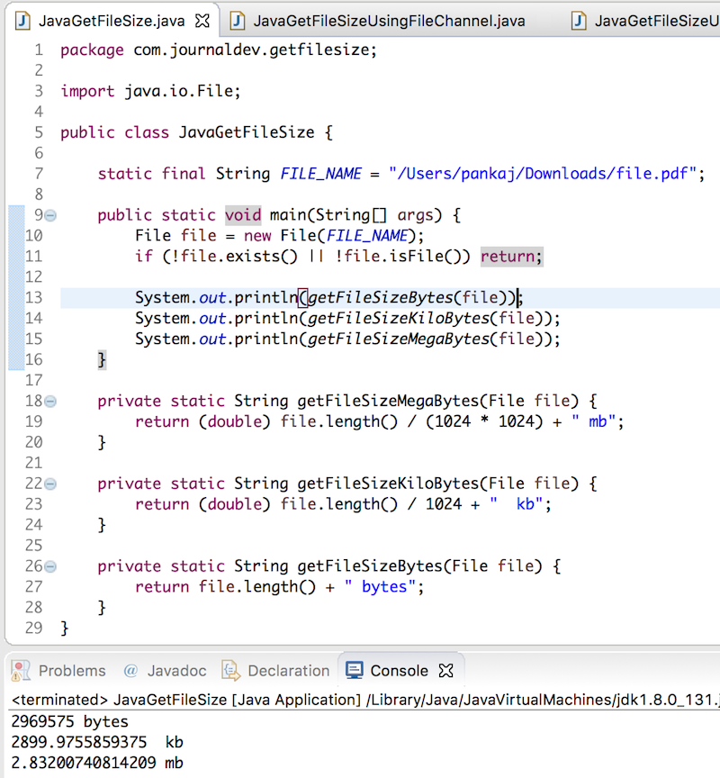 Java Get File Size DigitalOcean